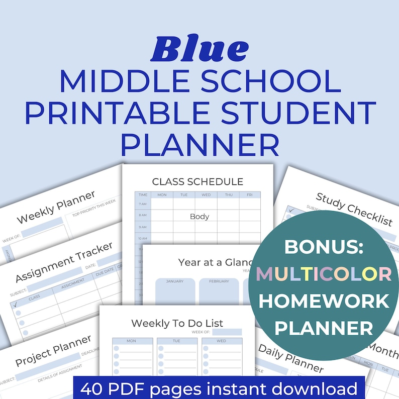 Middle School Student Planner PDF, ADHD Middle School Planner Printable ...