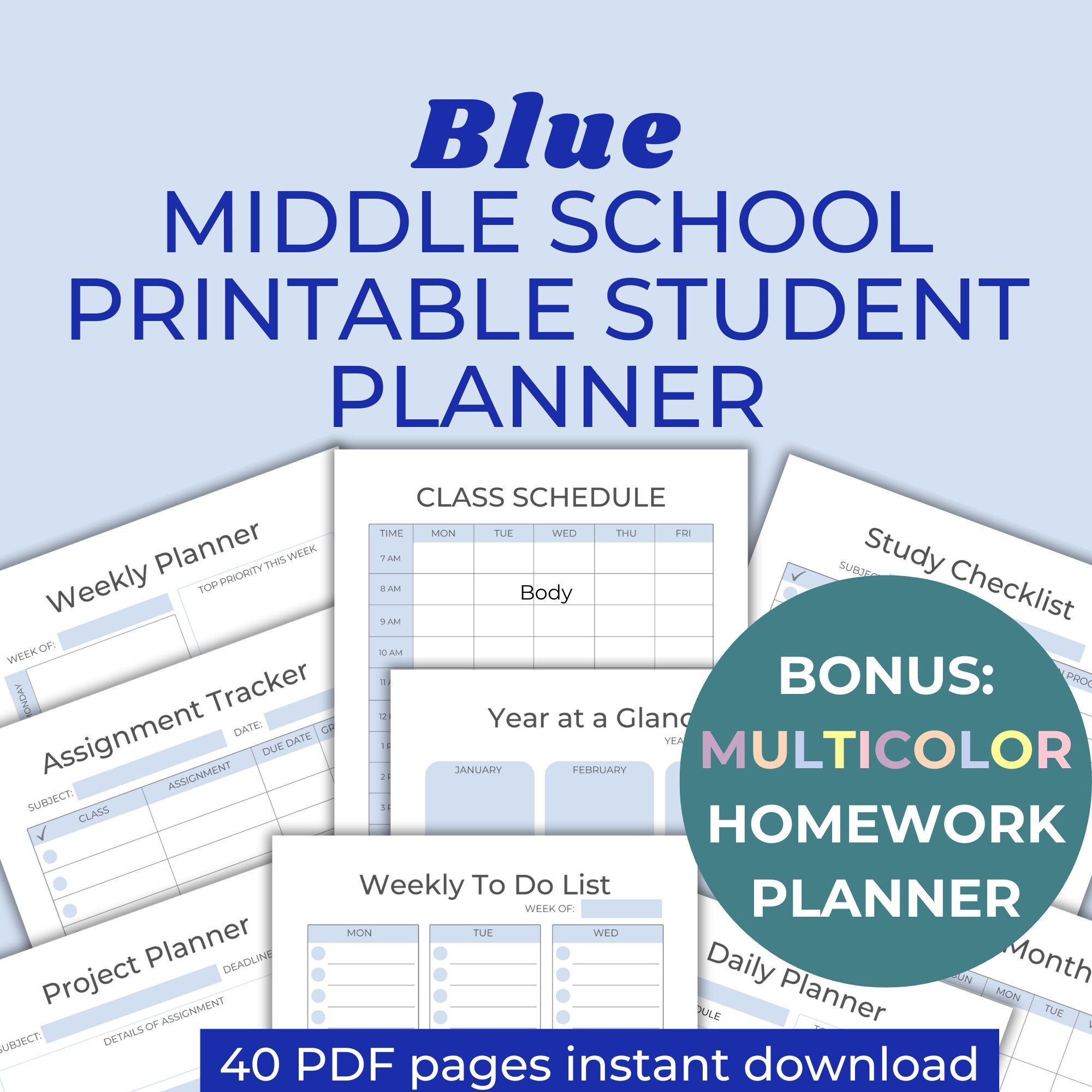 Middle School Student Planner PDF, ADHD Middle School Planner Printable ...