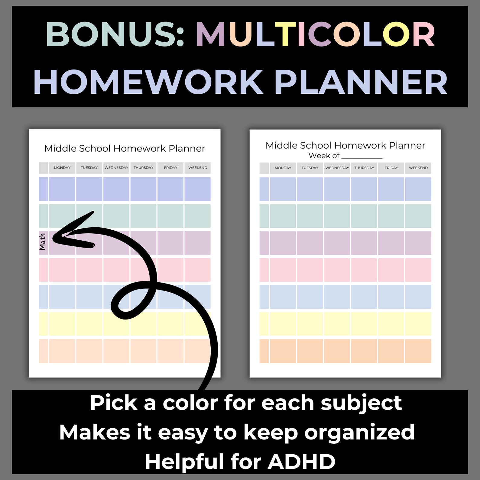 2025 Middle School Planner Printable, Middle School Organization ...
