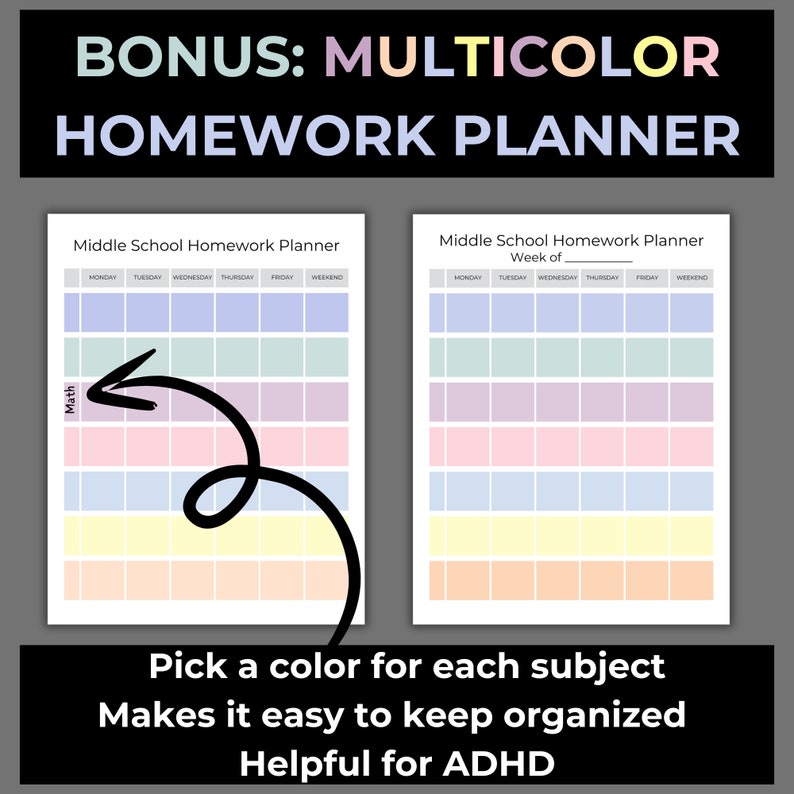 2025 Middle School Planner Printable, Middle School Organization ...