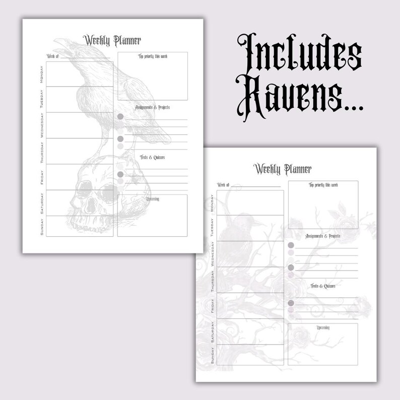 Halloween Weekly Planner, Printable Goth Planner Student Weekly Planner ...