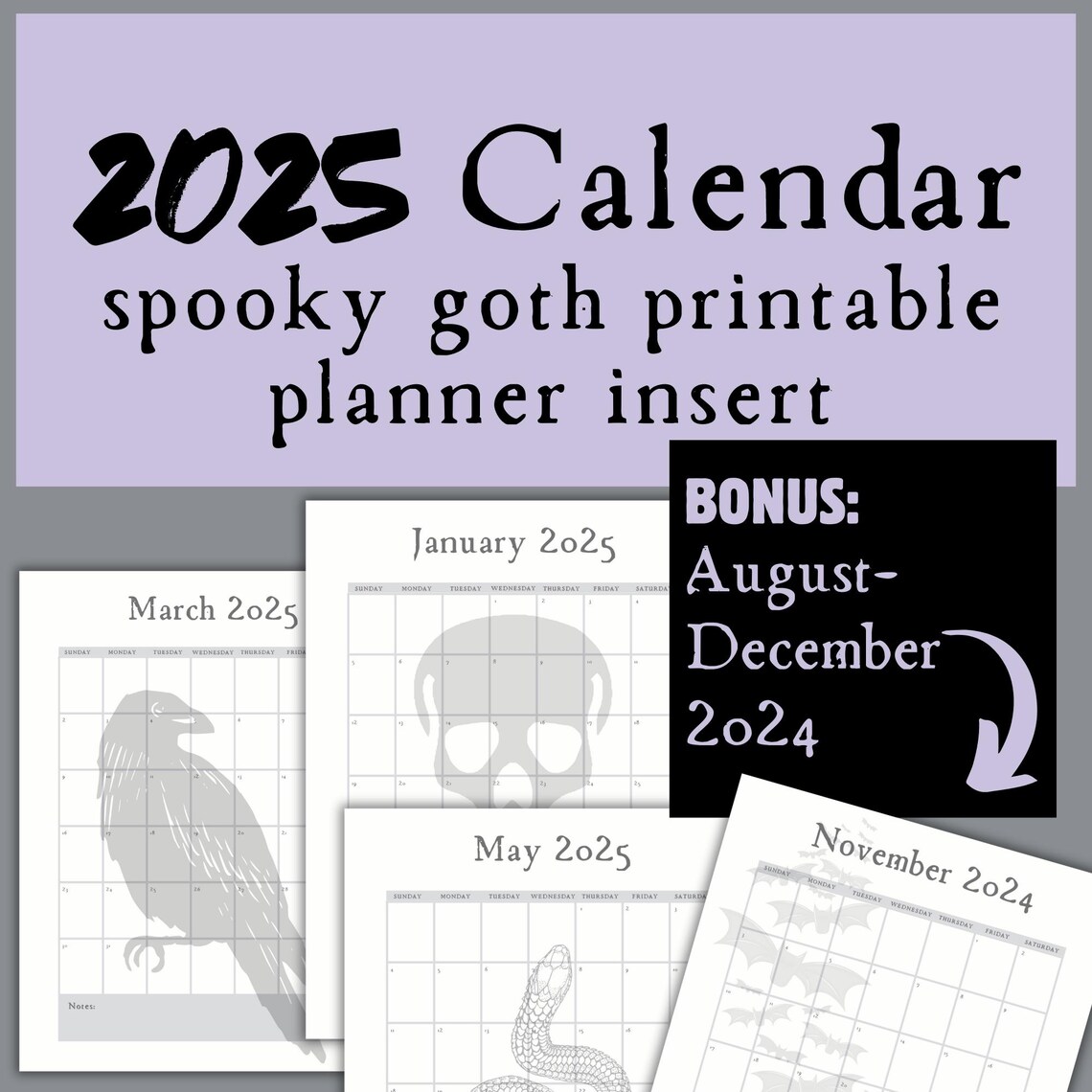 2025 Spooky Goth Calendar Download, Goth Printable Planner Pages ...