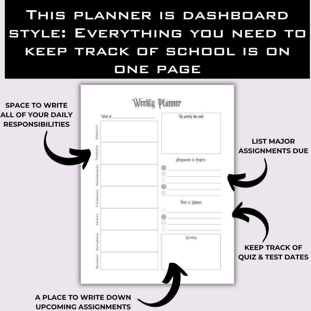 Halloween Weekly Planner, Printable Goth Planner Student Weekly Planner ...