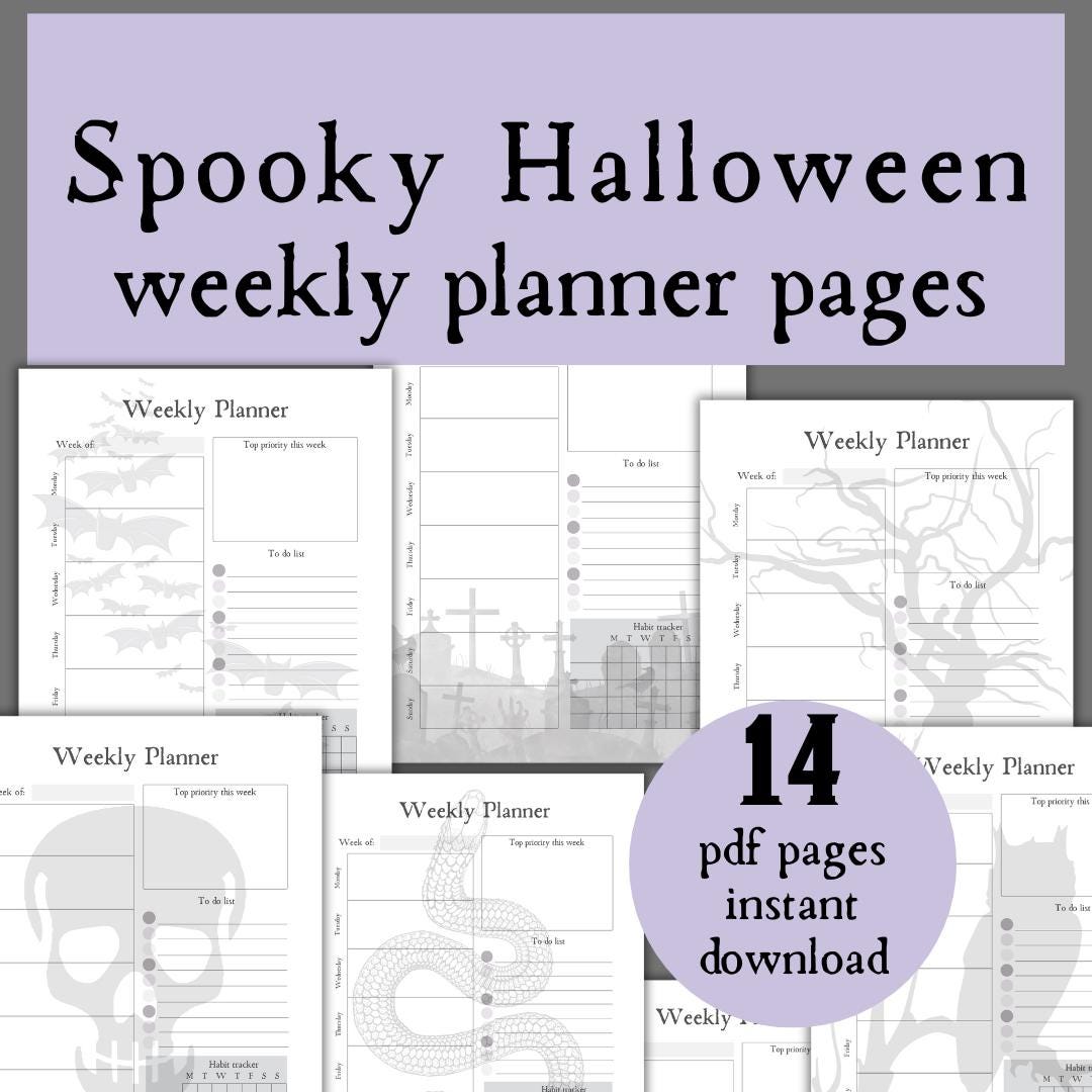 Halloween Weekly Planner Pages, Spooky Halloween Printable Weekly ...