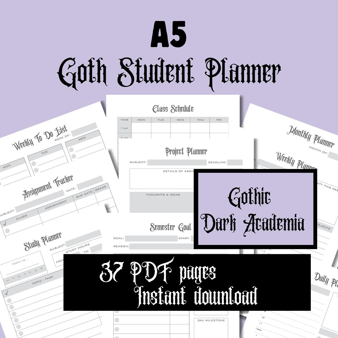 Gothic Printable Planner Inserts A5, Dark Academia Planner Goth, High ...