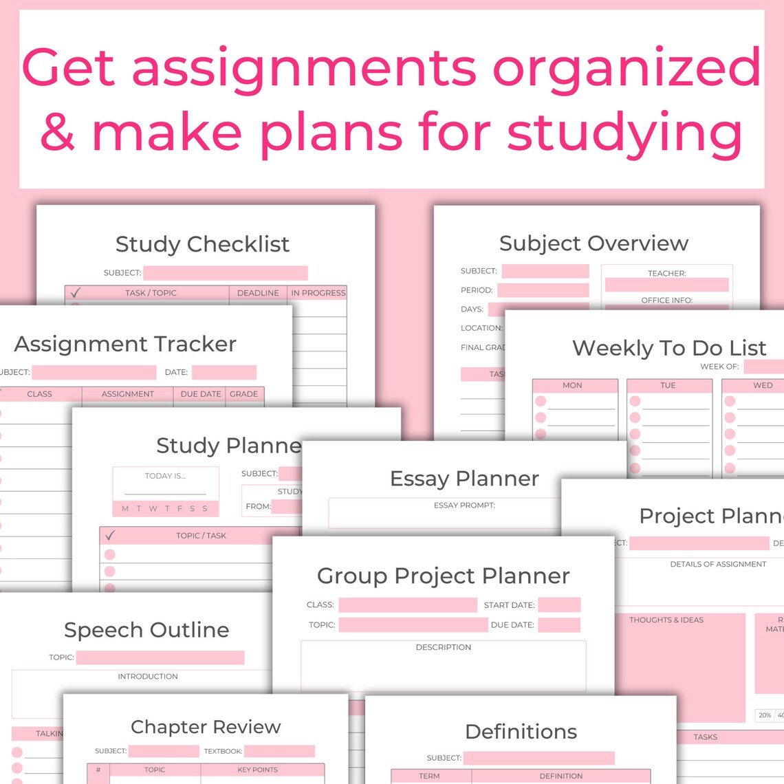 Pink Pretty Printable Middle School Planner, Student Academic Planner ...