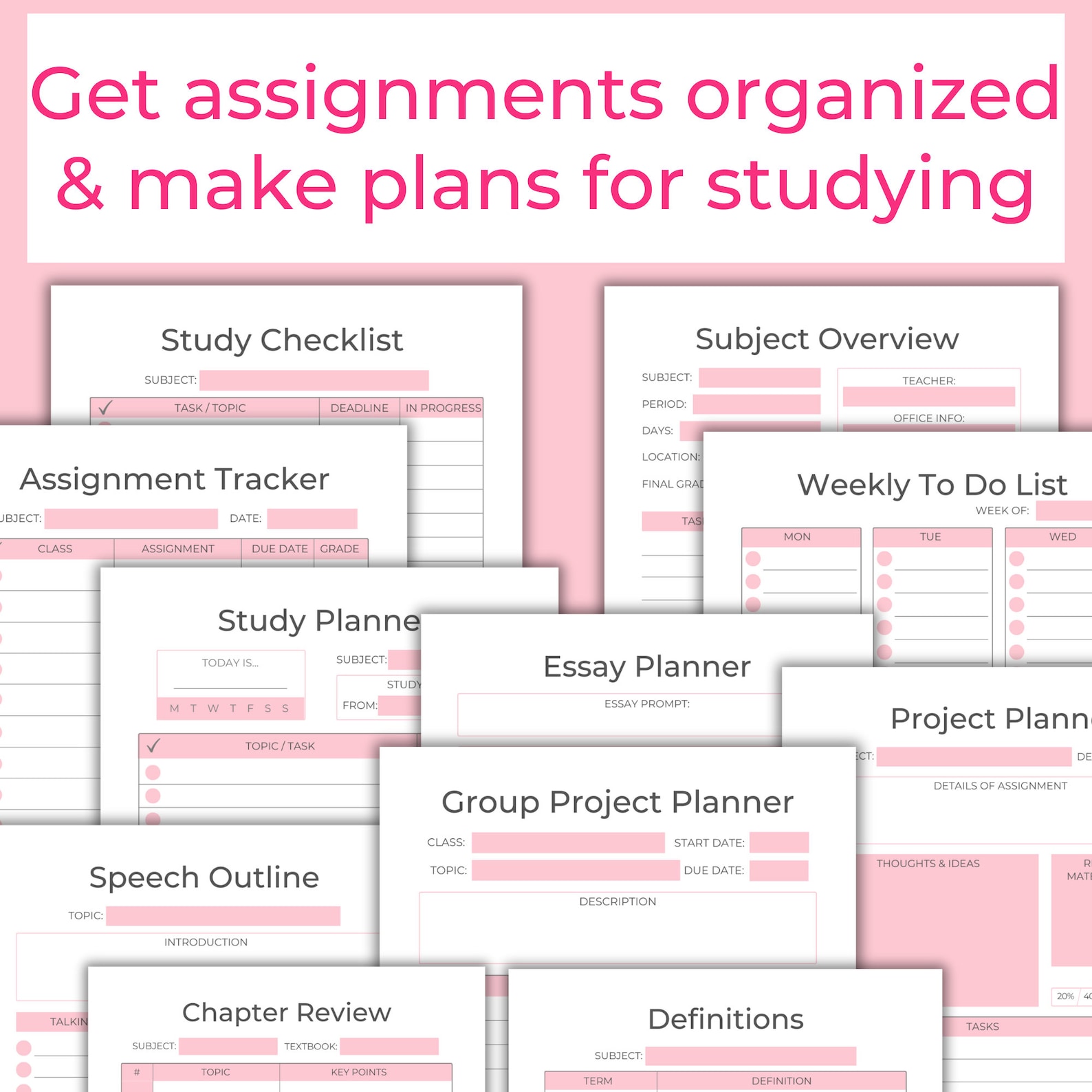 Pink Printable Planner for Middle School Student, Middle School Planner ...