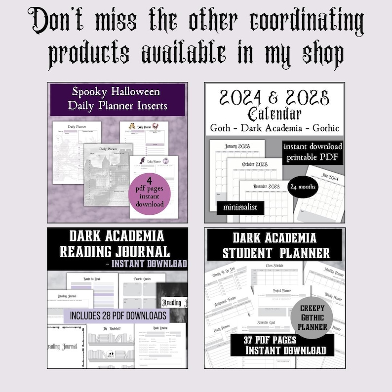 Halloween Weekly Planner, Printable Goth Planner Student Weekly Planner ...