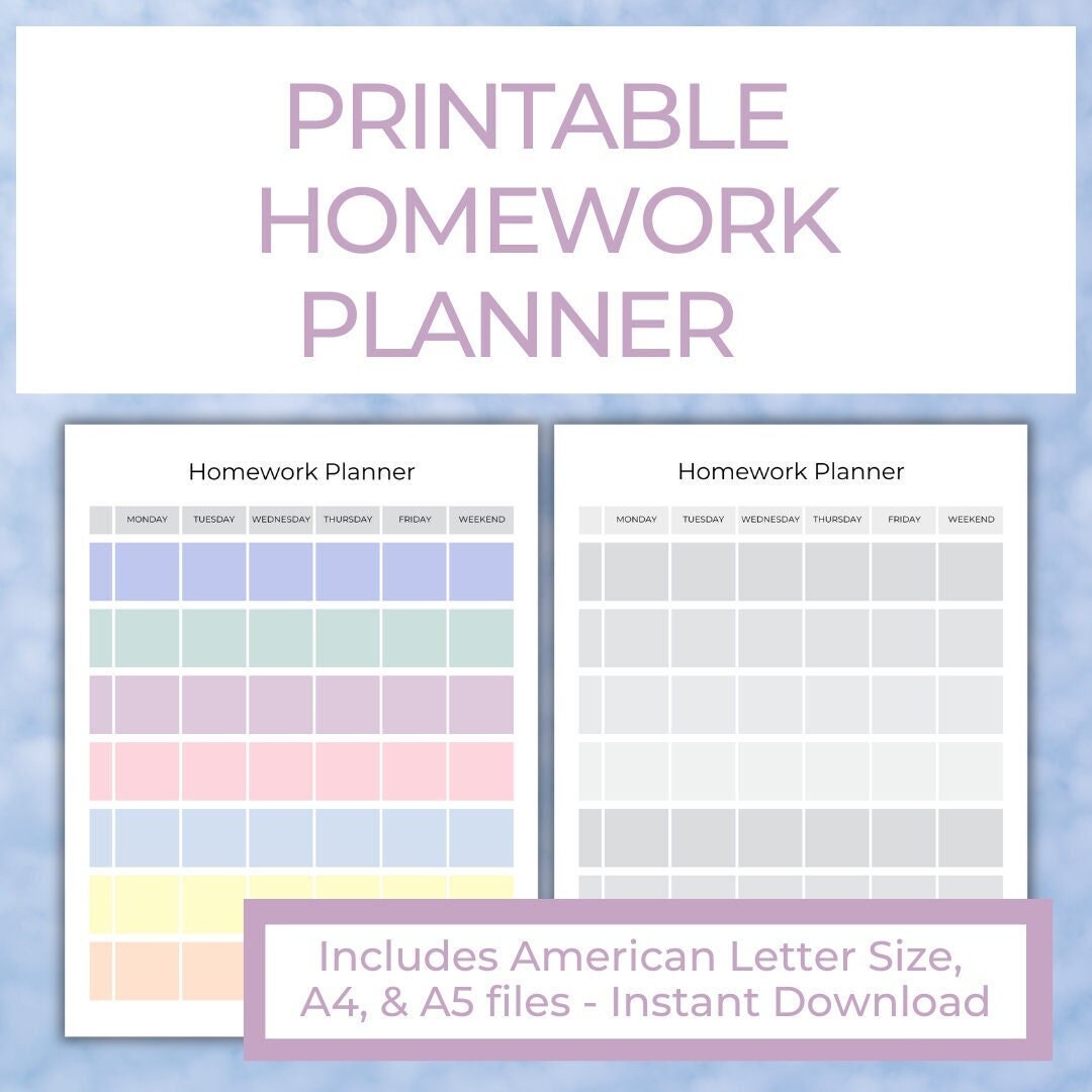 Homework Planner Printable, Middle School Planner, Study Planner ...