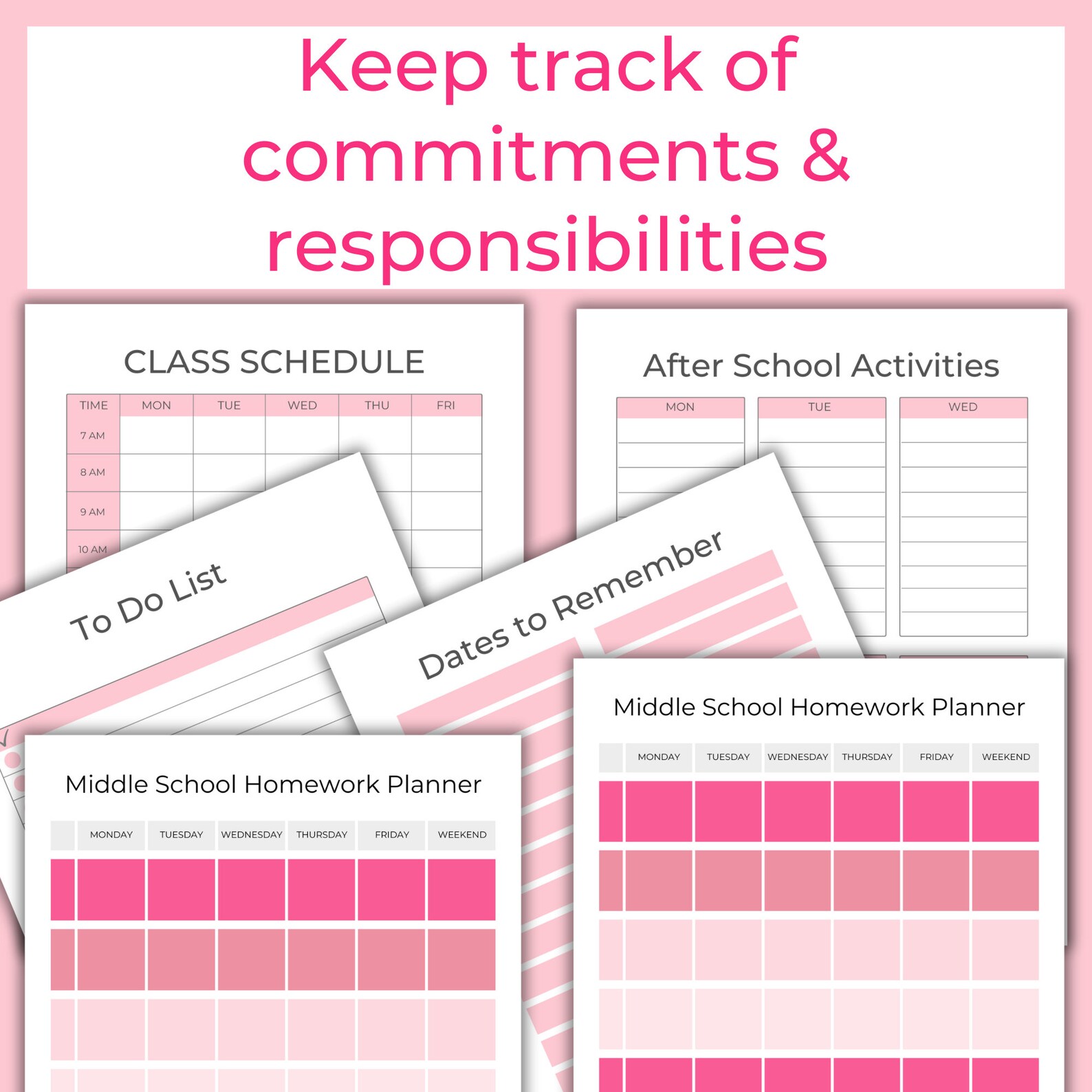 Pink Printable Planner for Middle School Student, Middle School Planner ...