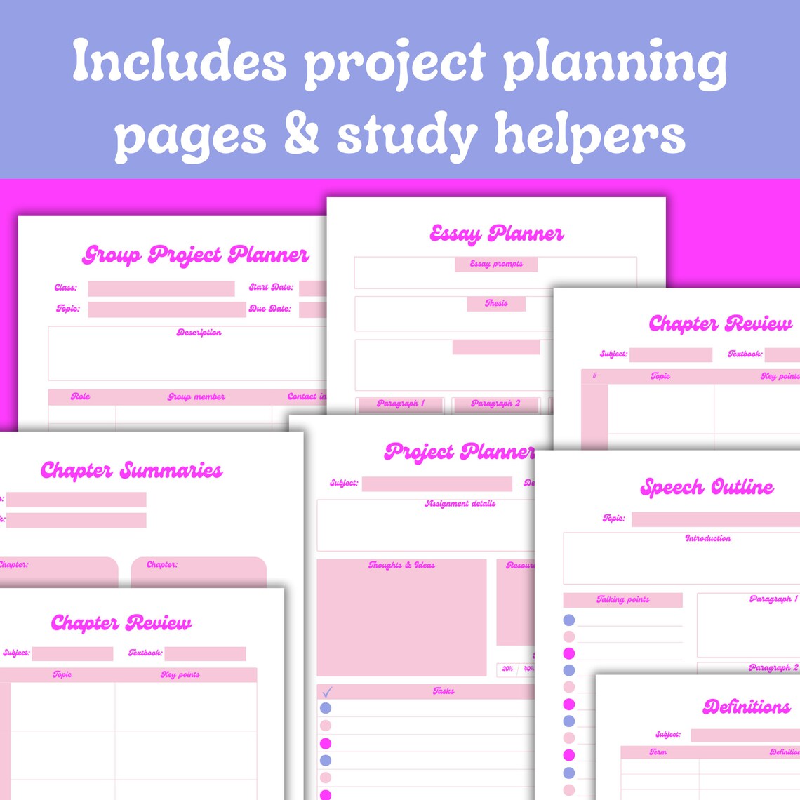 Y2K 90s Student Planner Printable Pink, High School Middle School ...