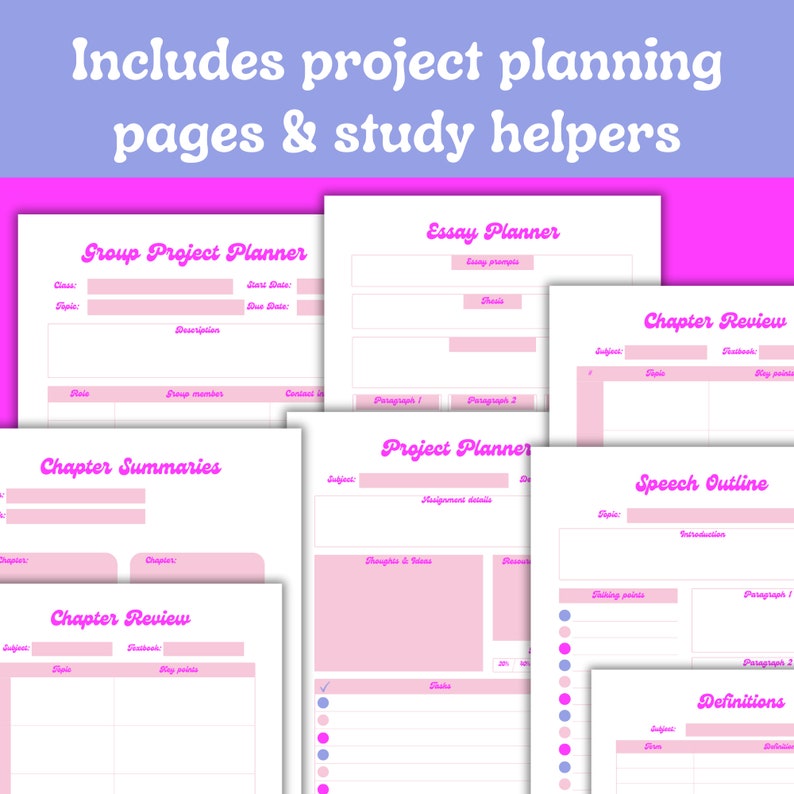 Y2K 90s Student Planner Printable Pink, High School Middle School ...