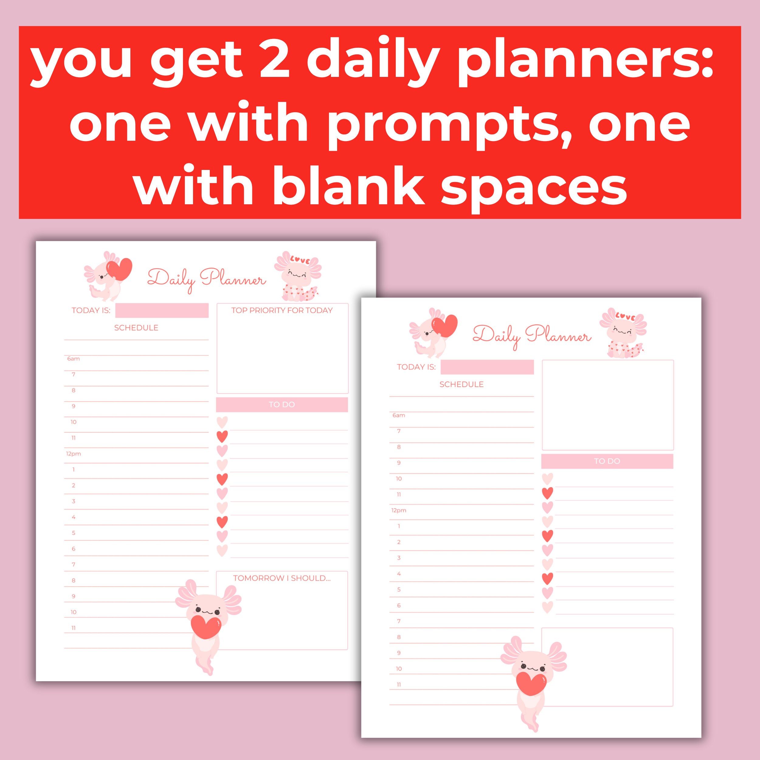 Axolotl Printable Planner Page Bundle, Student Planner Pink Cute Animal ...