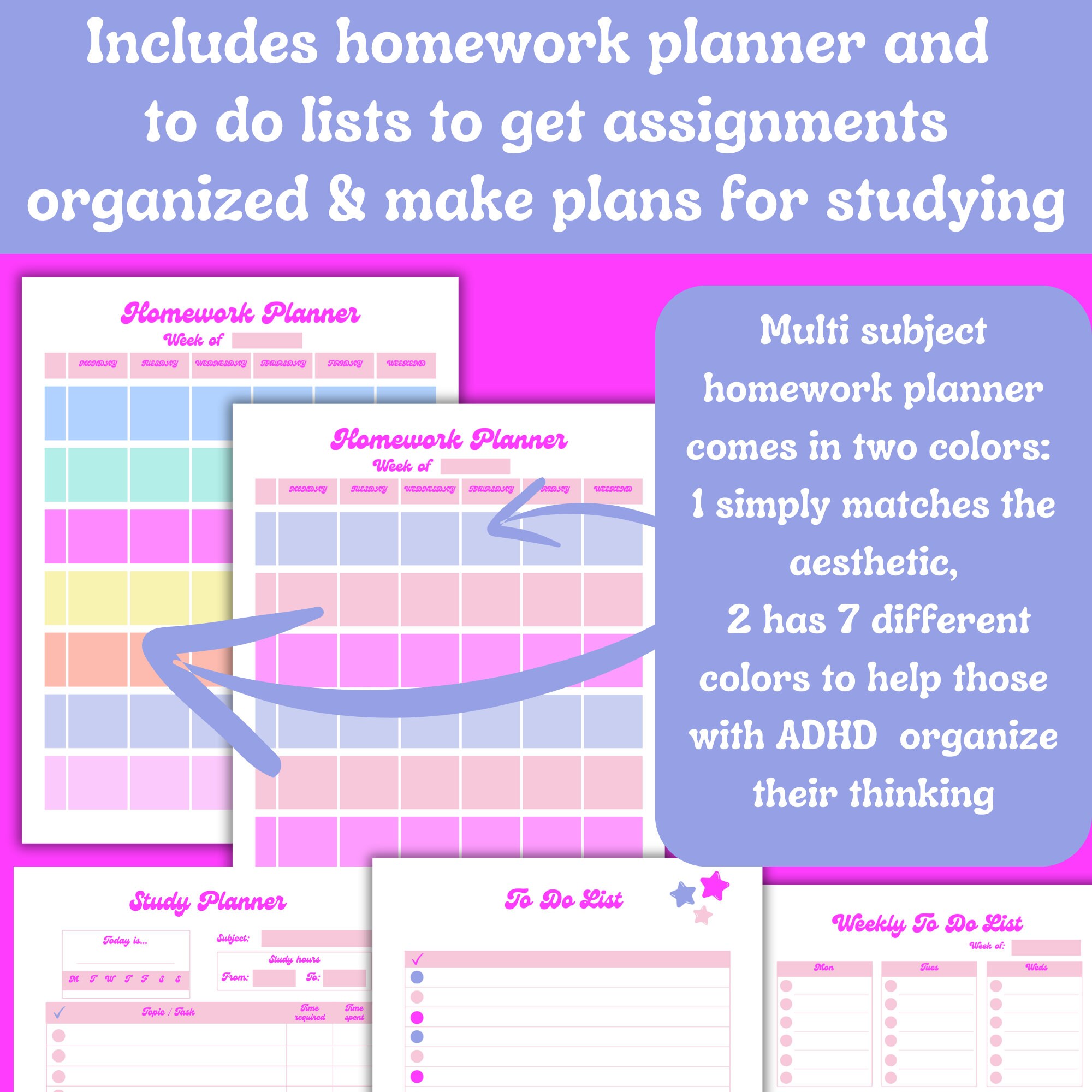 Y2K 90s Student Planner Printable Pink, High School Middle School ...