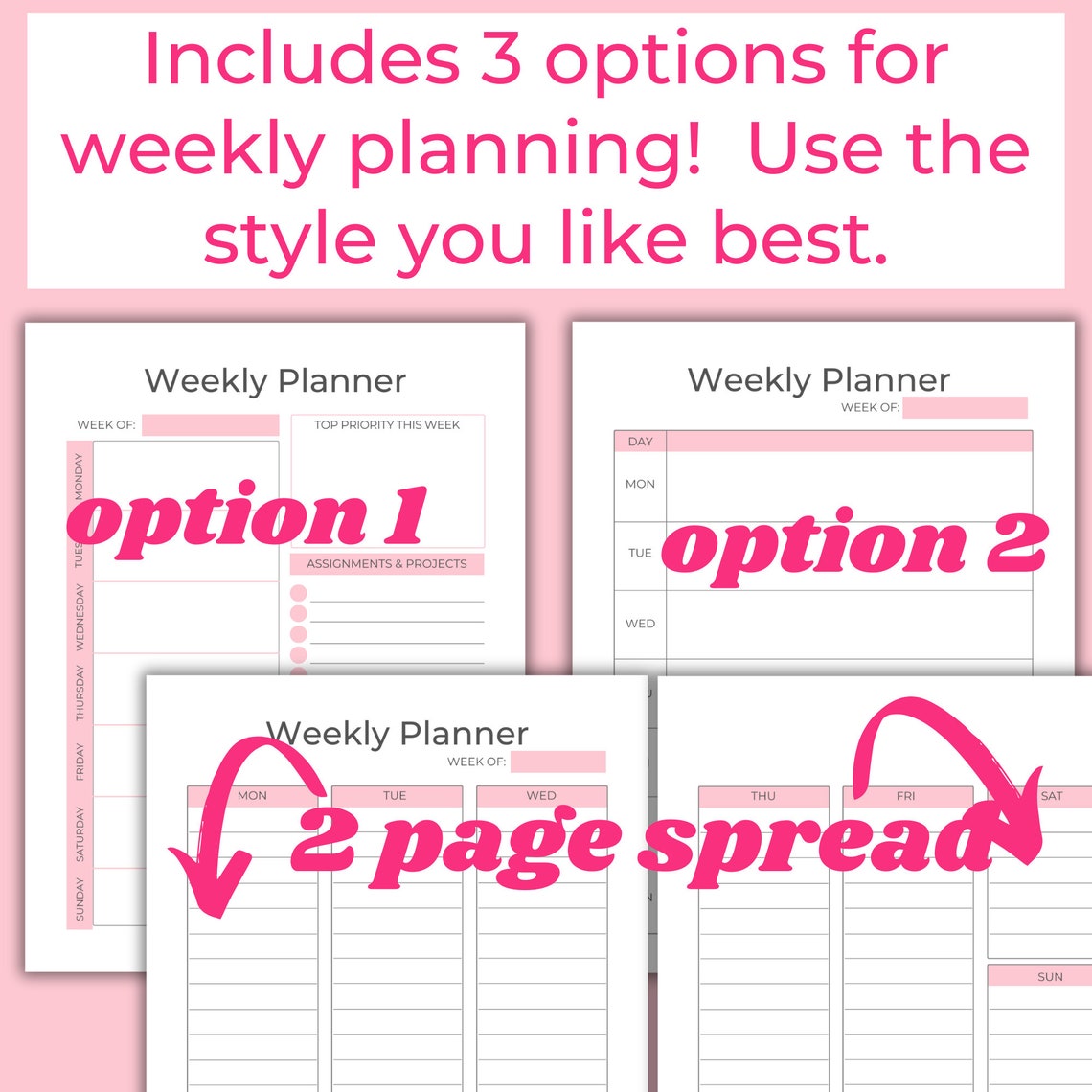 Pink Pretty Printable Middle School Planner, Student Academic Planner ...