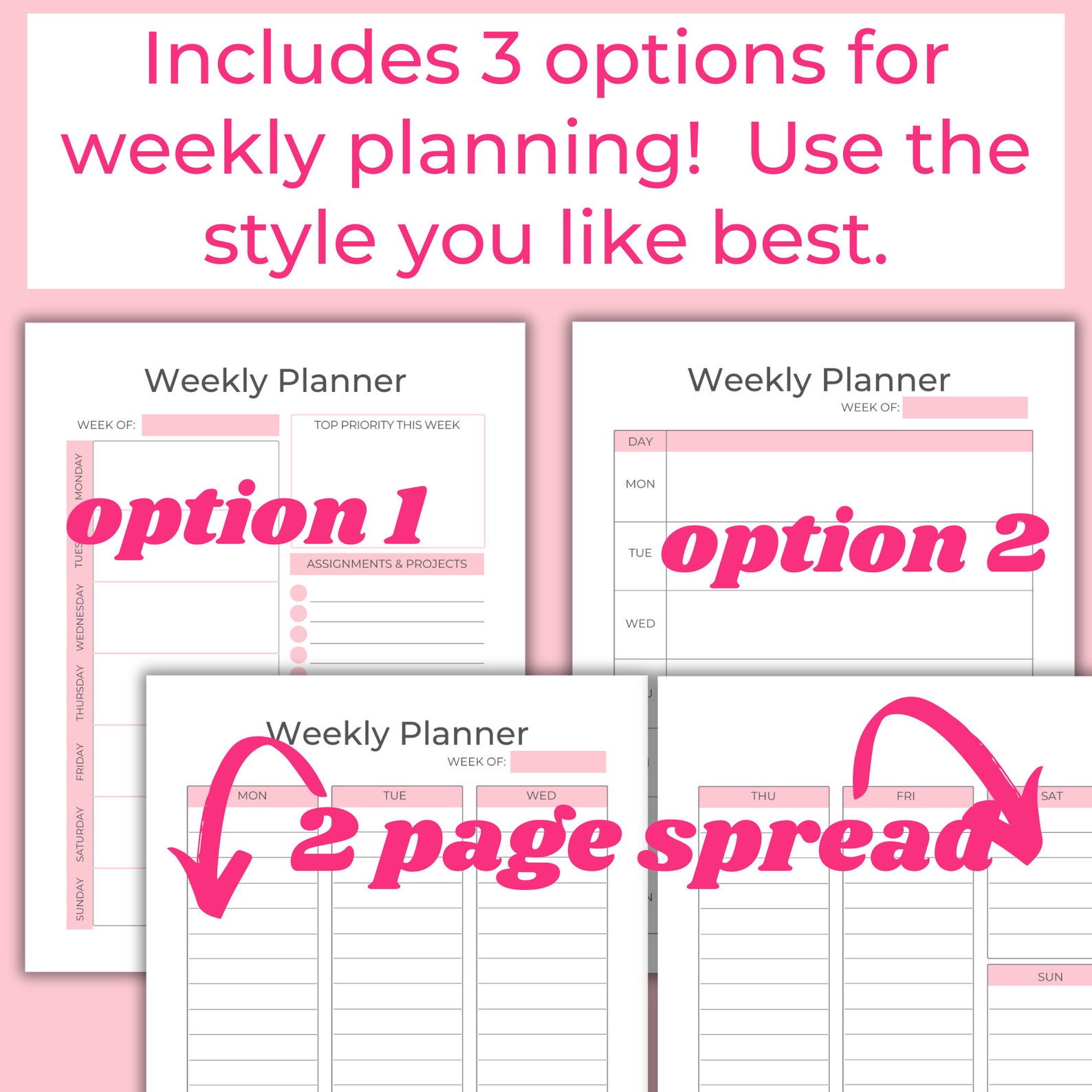 Pink Pretty Printable Middle School Planner, Student Academic Planner ...
