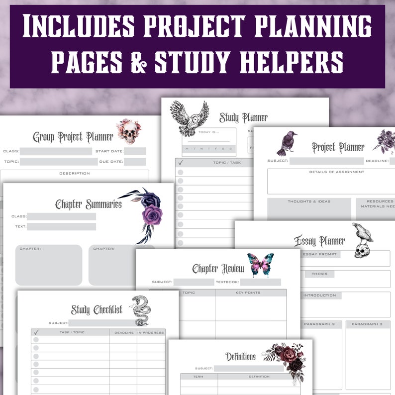 Whimsigoth Student Planner Printable, Dark Academia Printable Planner ...