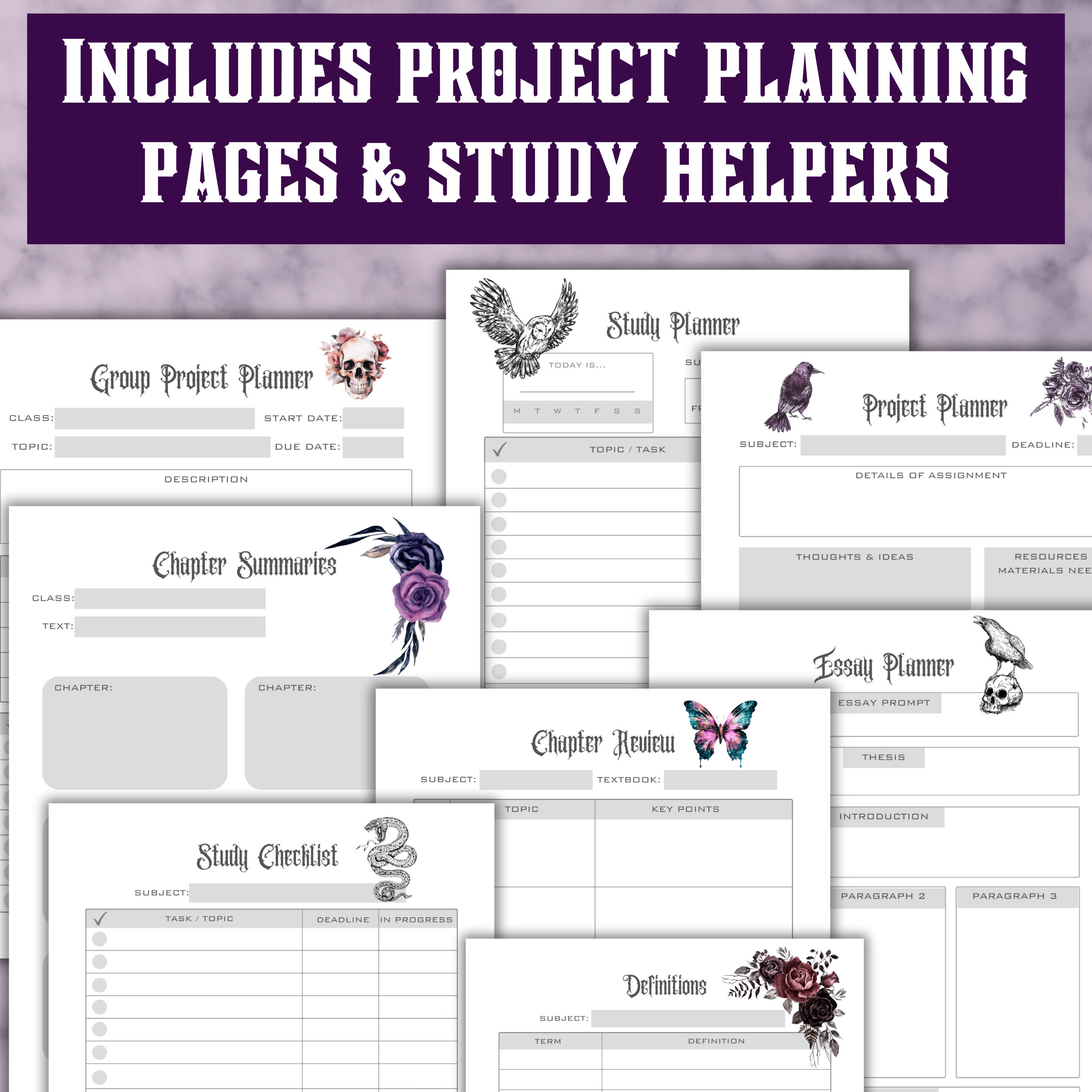 Whimsigoth Student Planner Printable, Dark Academia Printable Planner ...