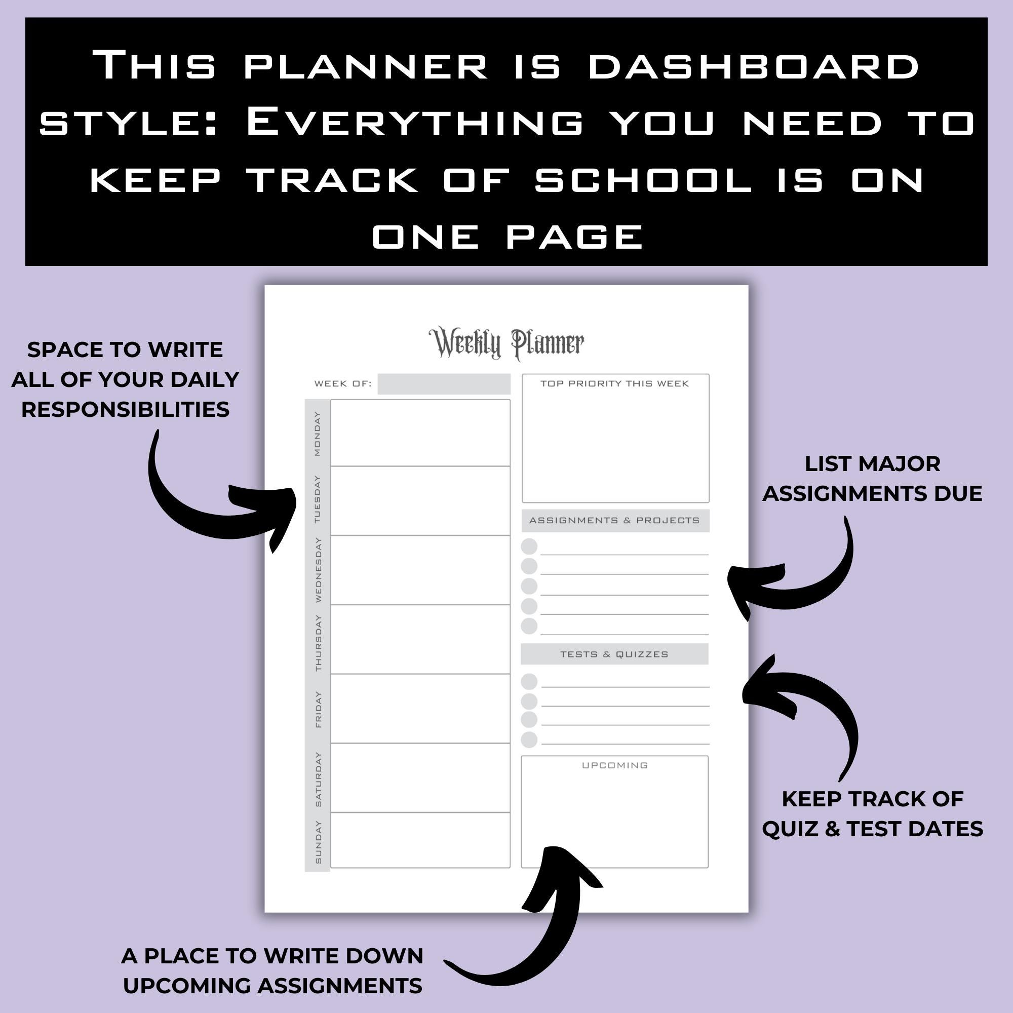 Spooky Printable Weekly School Planner Gothic Victorian, Weekly Student ...