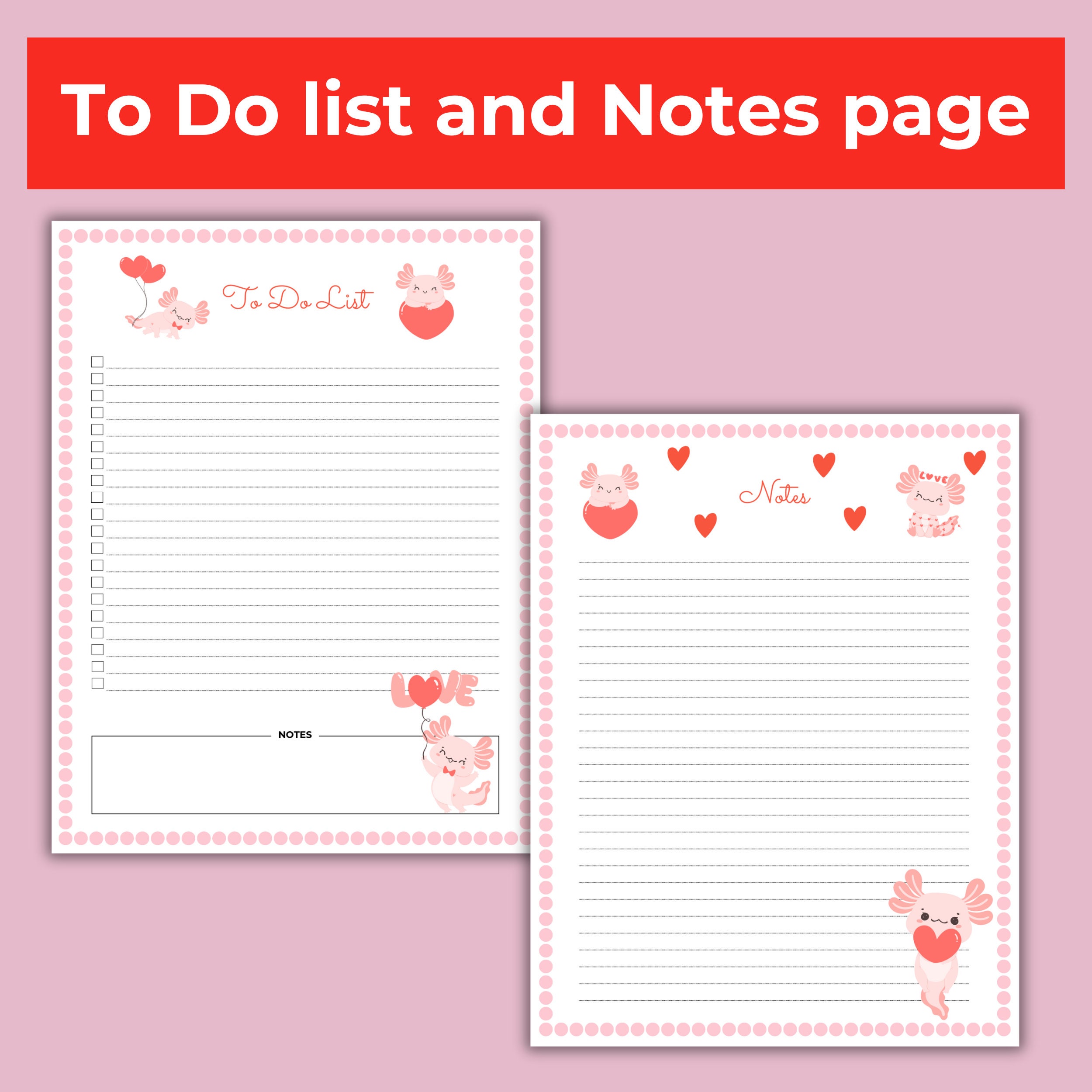 Axolotl Printable Planner Page Bundle, Student Planner Pink Cute Animal ...