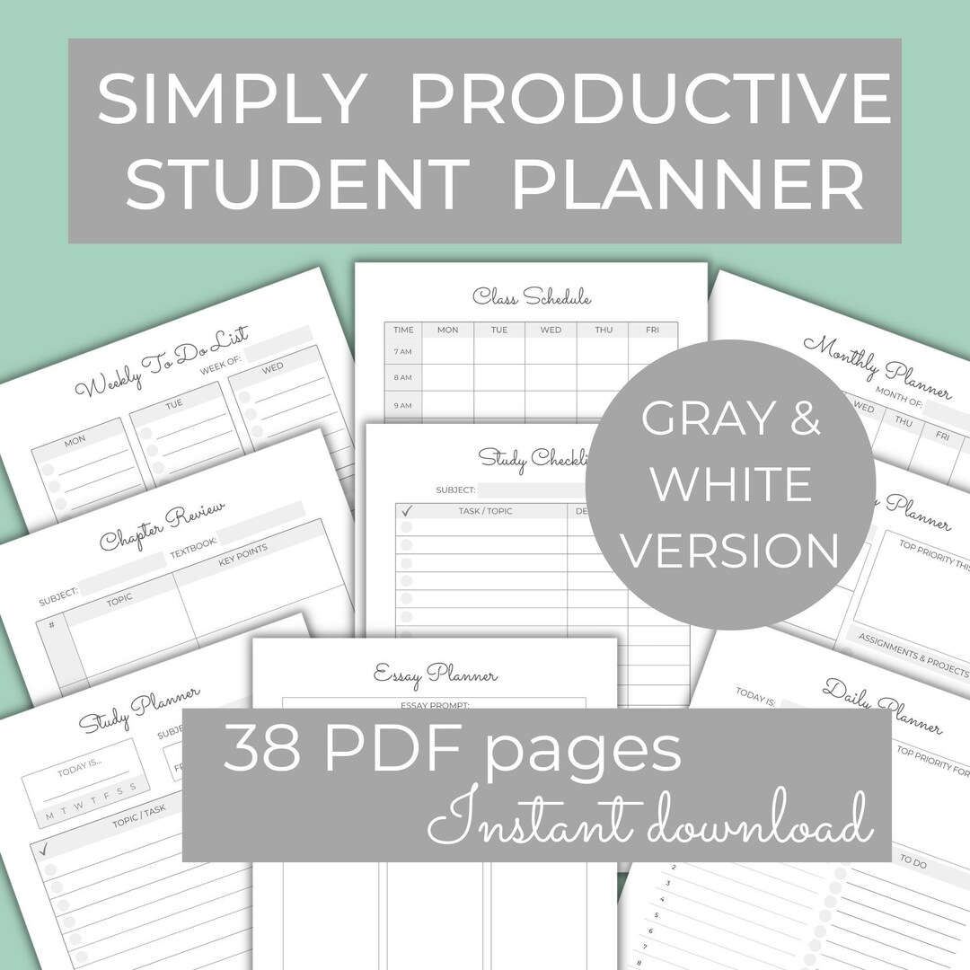 Academic Planner Simple, Studentplanner Printable, Black-and-white ...
