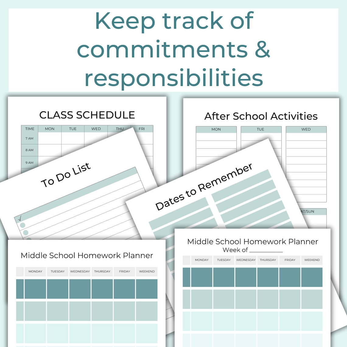 Middle School Student Planner Printable, ADHD Middle School Planner ...