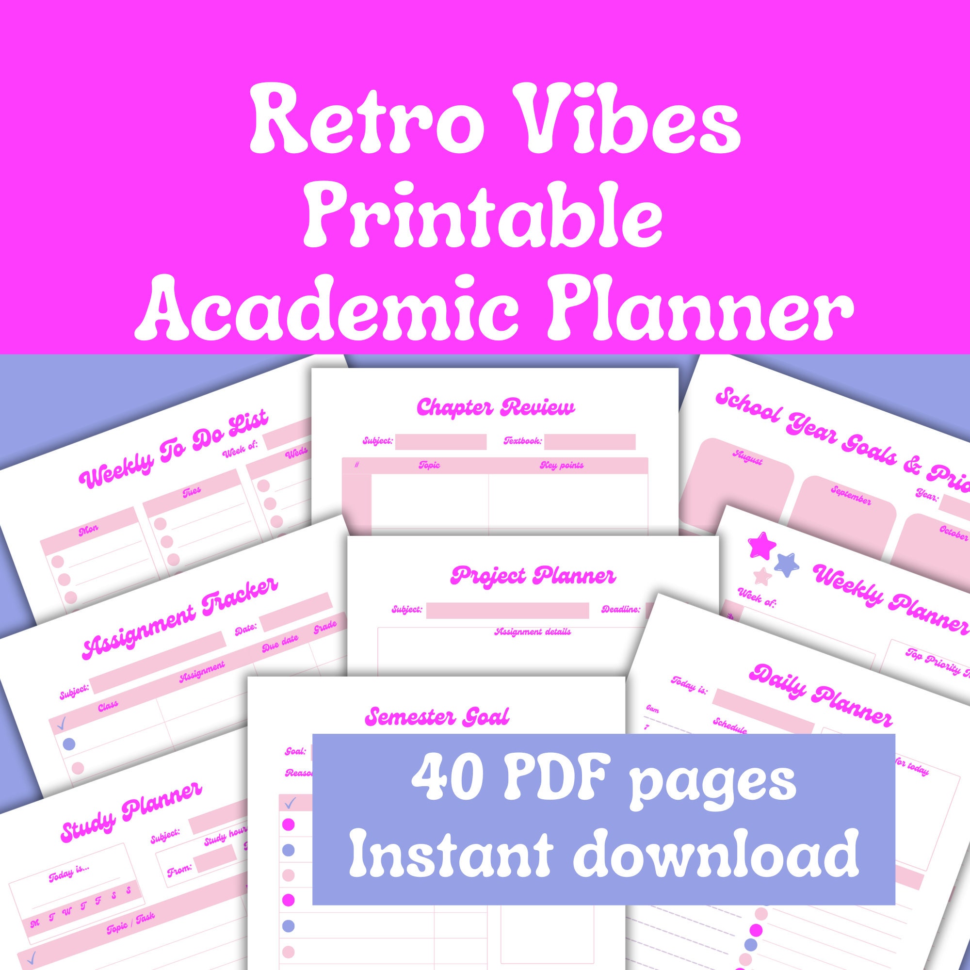 Y2K 90s Student Planner Printable Pink, High School Middle School ...