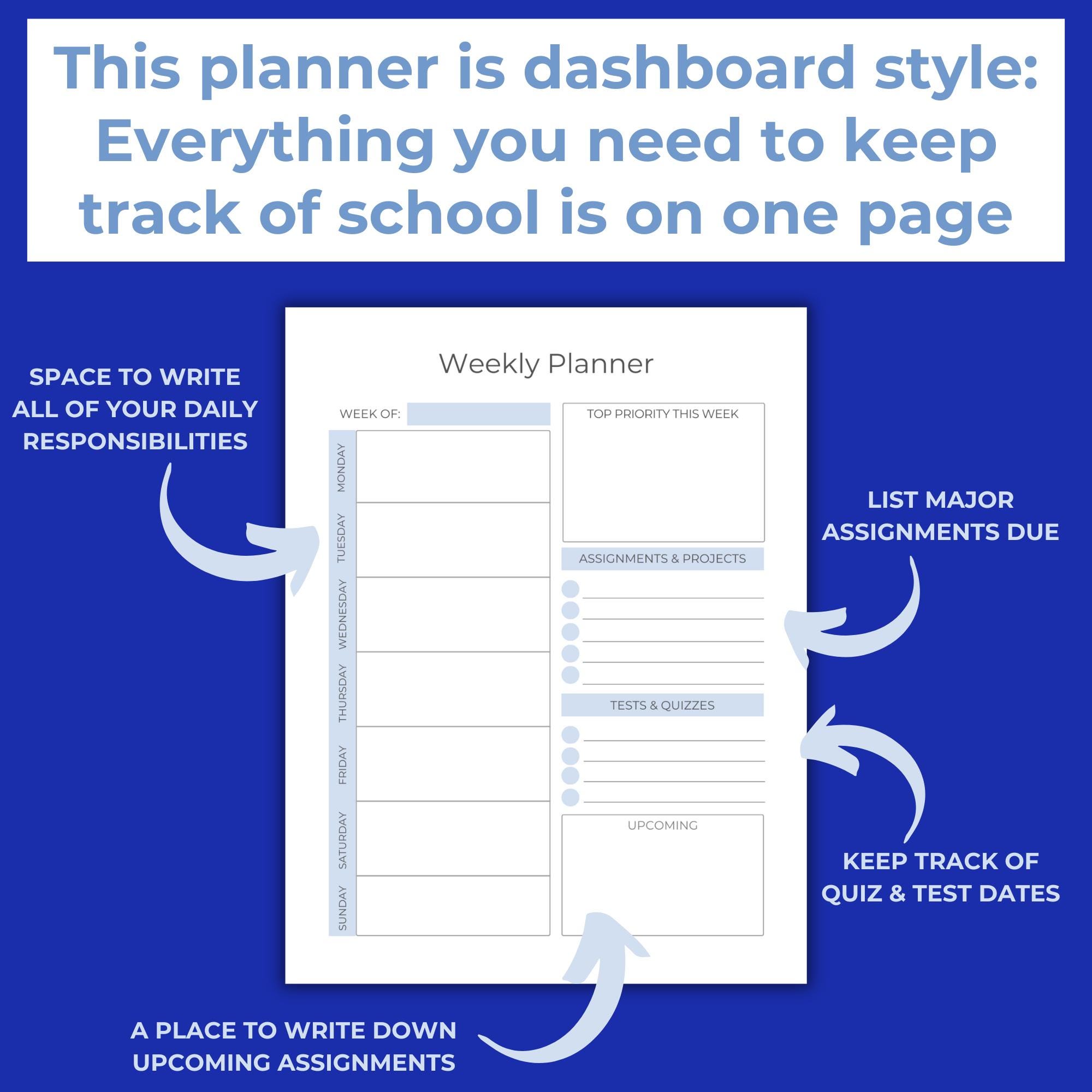 Student Weekly Planner Printable, Weekly School Planner Printable ...