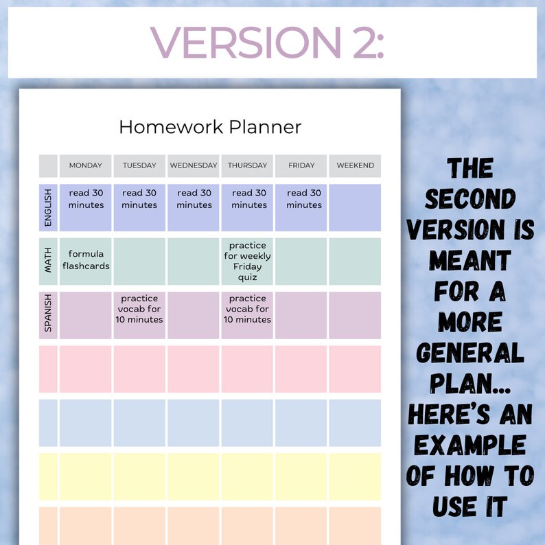 Homework Planner Printable, Middle School Planner, Study Planner ...