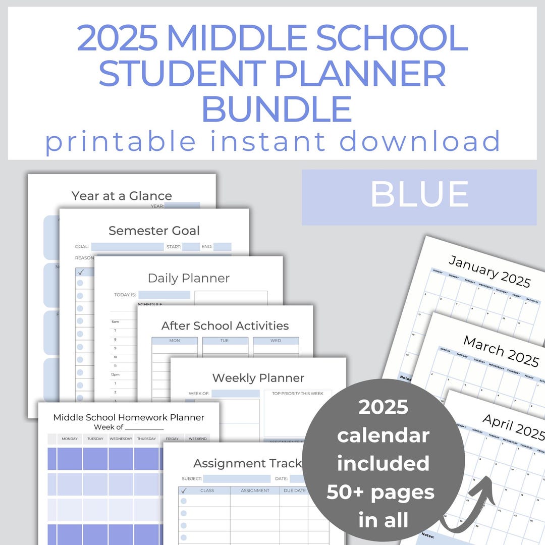 2025 Middle School Planner Printable Academic Planner Calendar, ADHD ...