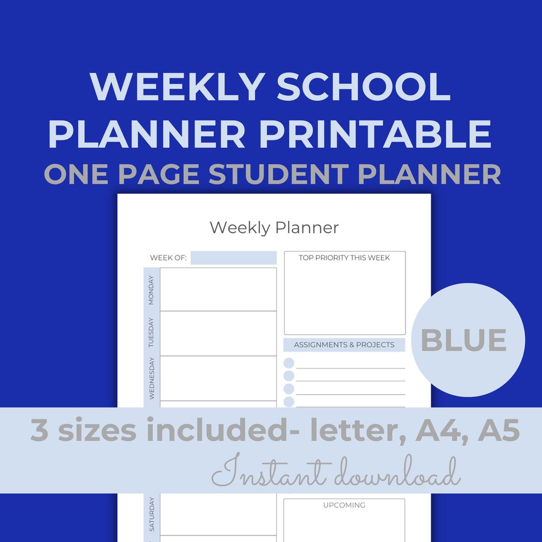 Student Weekly Planner Printable, Weekly School Planner Printable ...