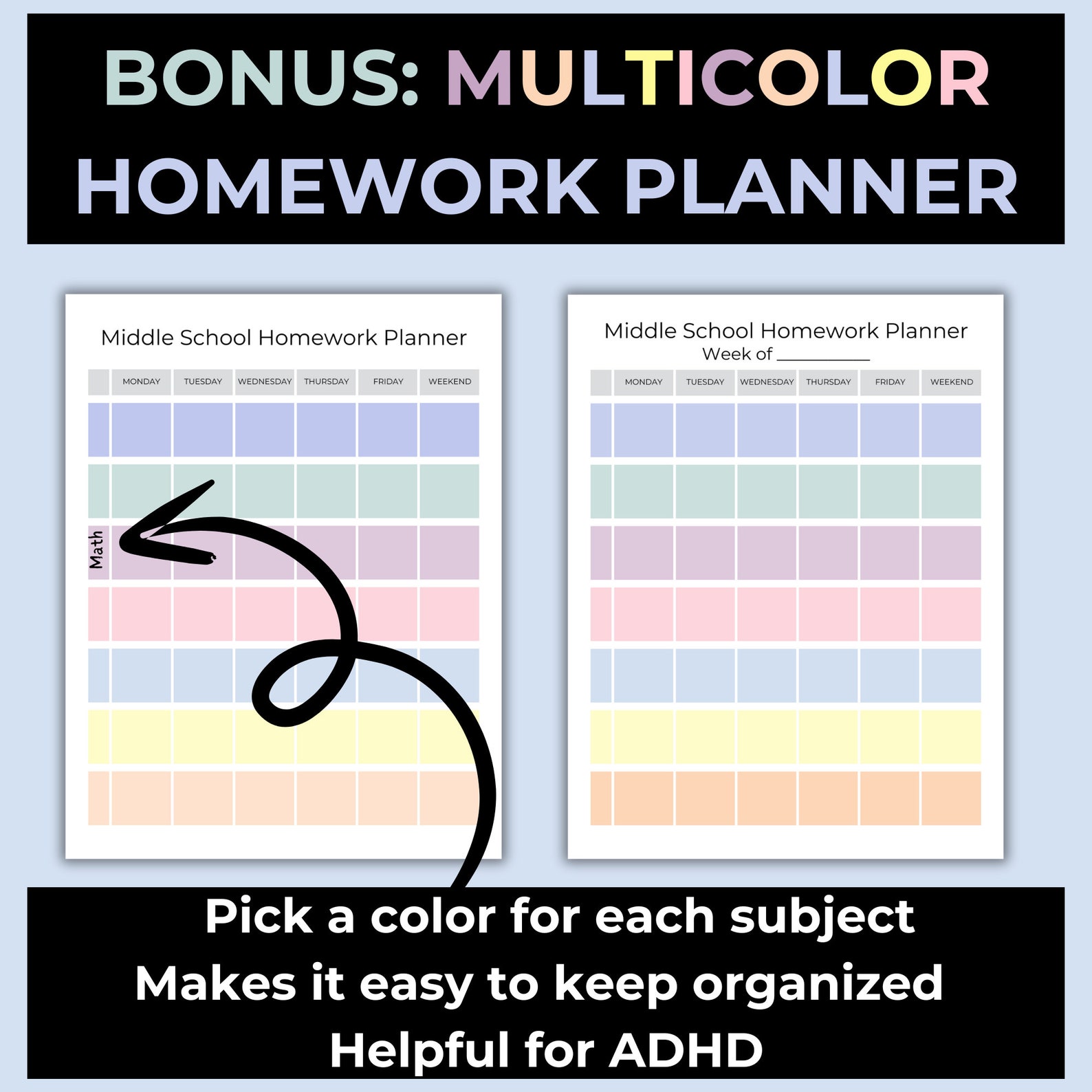 Middle School Student Planner PDF, ADHD Middle School Planner Printable ...