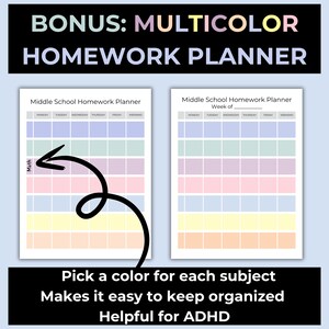 Middle School Student Planner PDF, ADHD Middle School Planner Printable ...