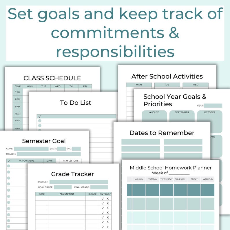 2025-2026 Middle School Planner Printable Green, Student Homework ...