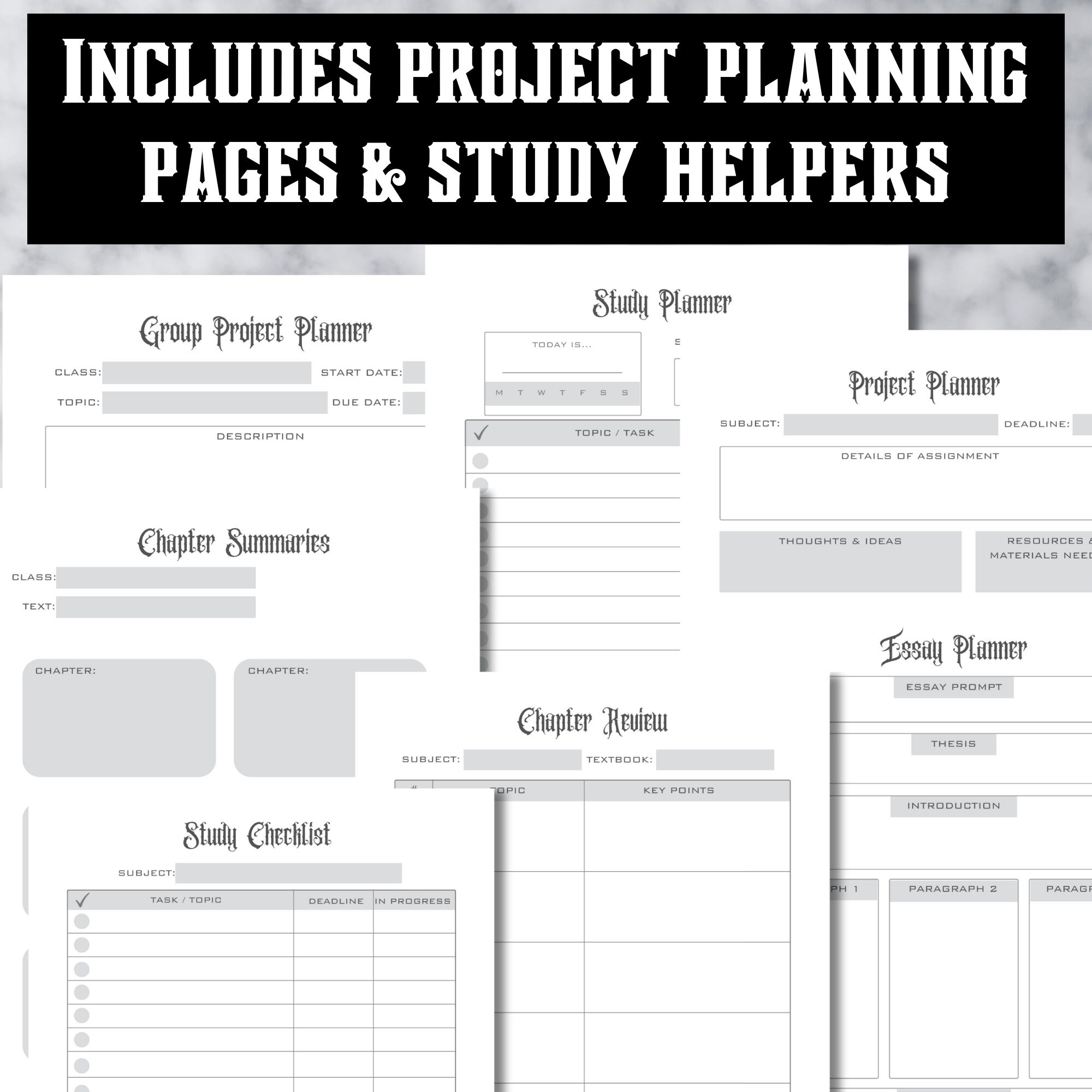 Emo Student Planner Printable, Dark Academia Planner Printables, Gothic ...