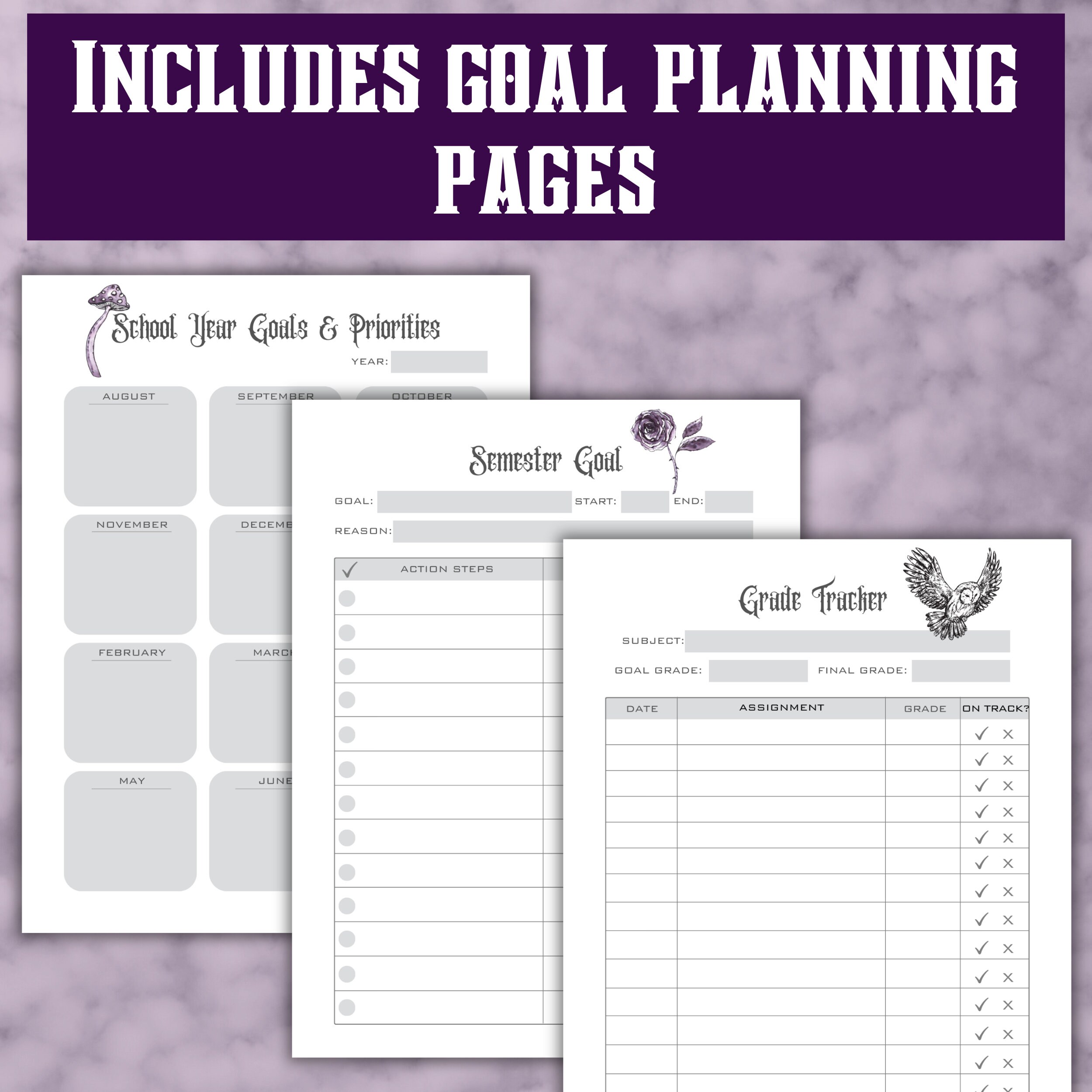 Whimsigoth Student Planner Printable, Dark Academia Printable Planner ...