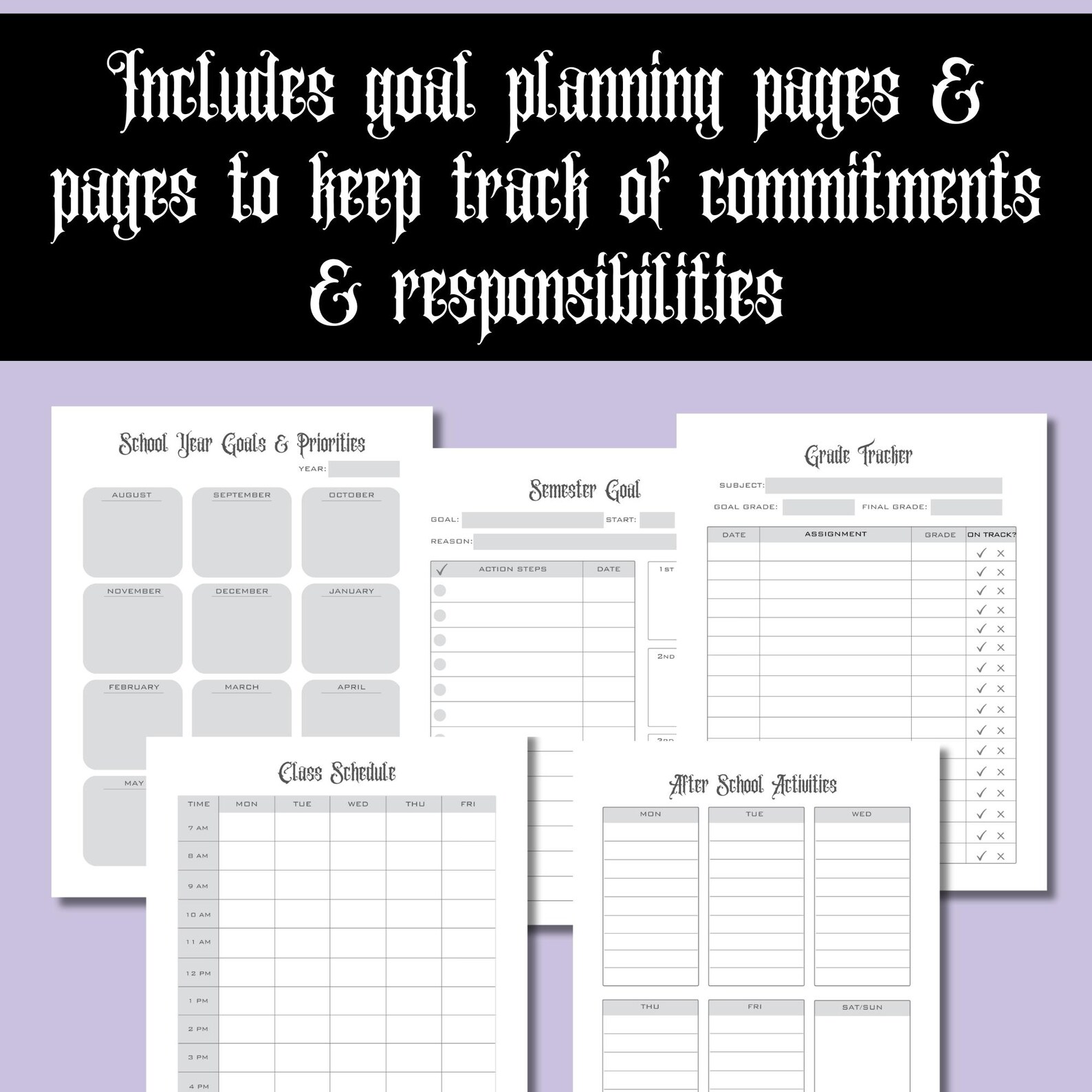 Gothic Printable Planner Inserts A5, Dark Academia Planner Goth, High ...