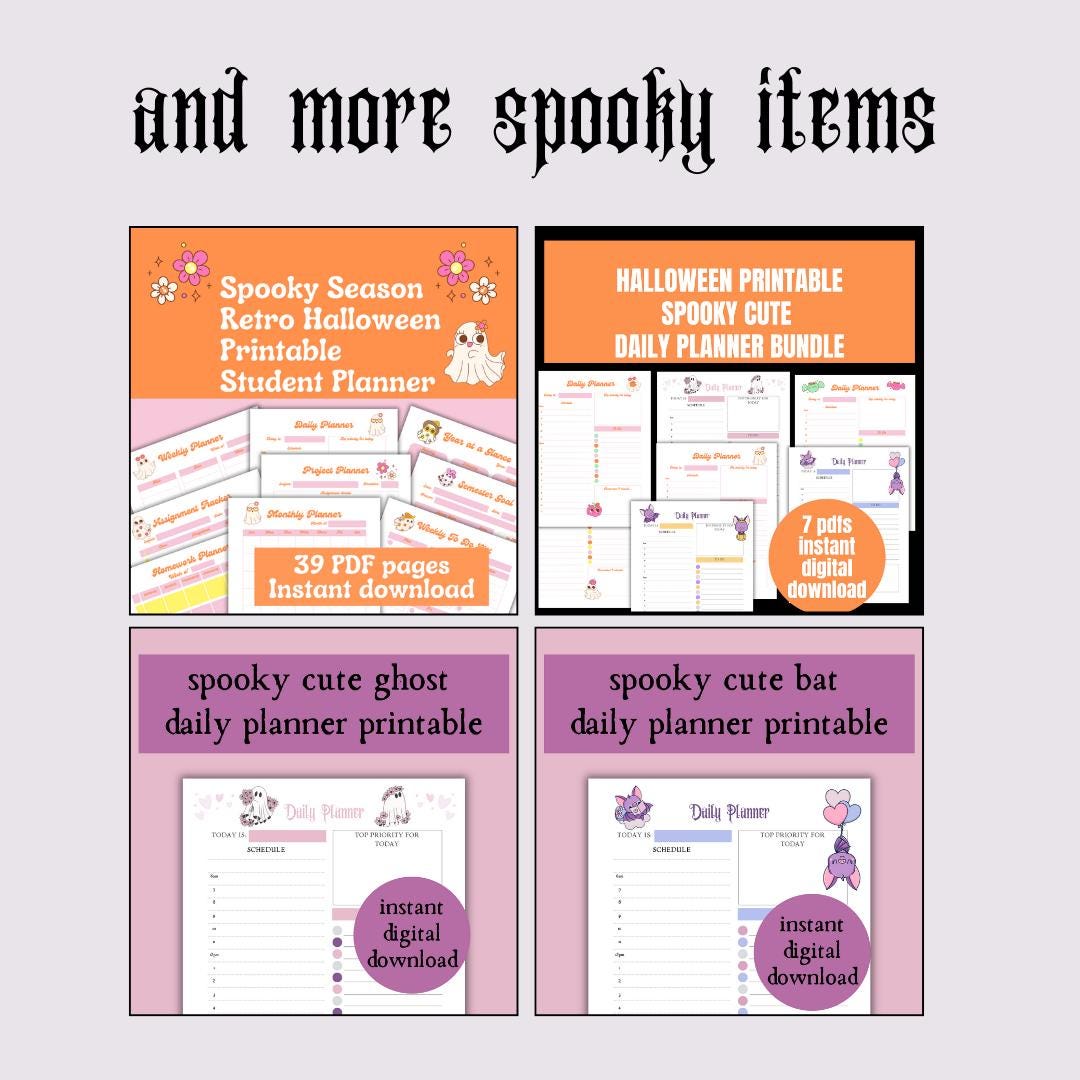Halloween Weekly Planner, Printable Goth Planner Student Weekly Planner ...