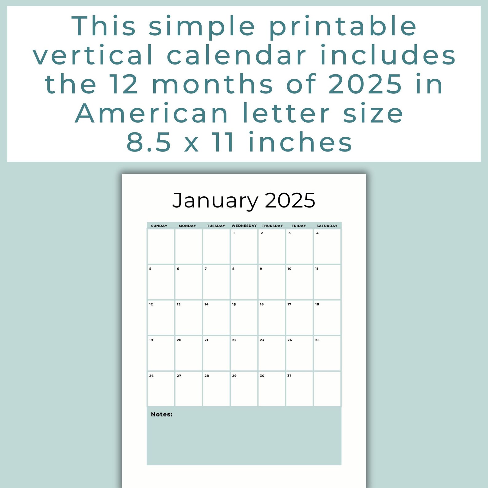 Green Printable Calendar Pages 2025, Calendar for Planner, Simple ...
