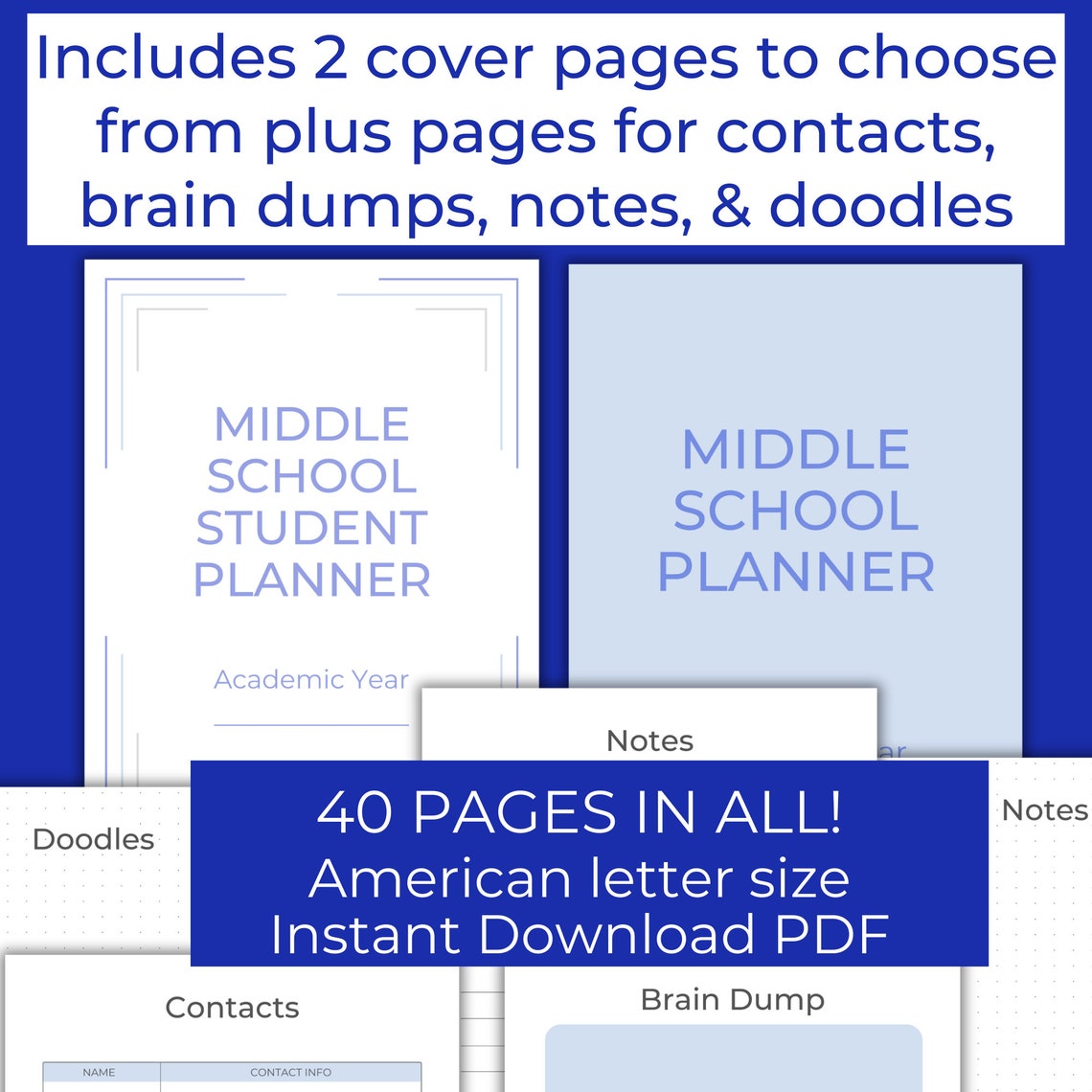 Middle School Student Planner PDF, ADHD Middle School Planner Printable ...