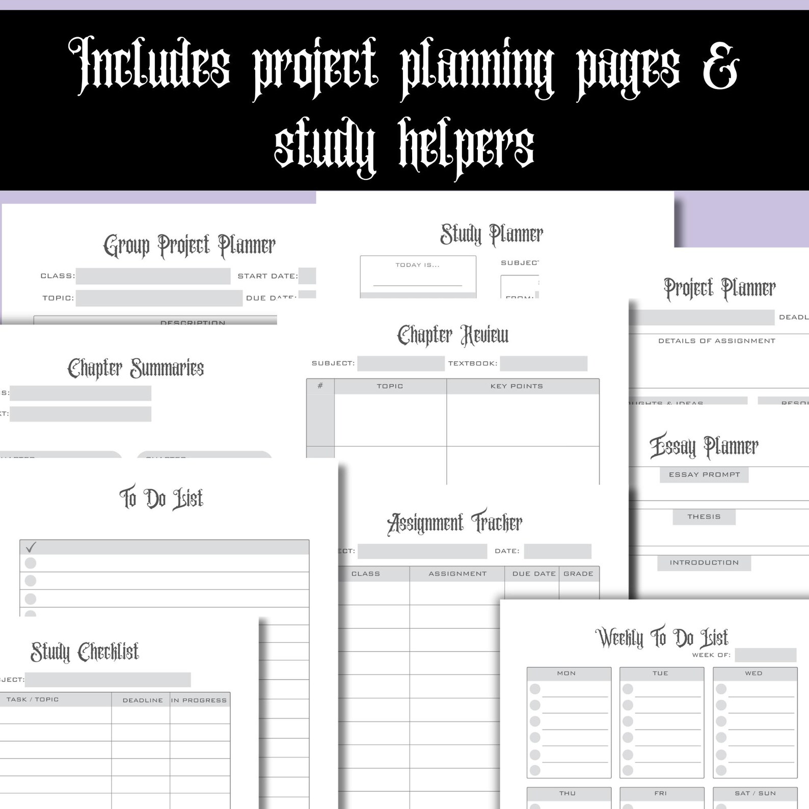 Gothic Printable Planner Inserts A5, Dark Academia Planner Goth, High ...