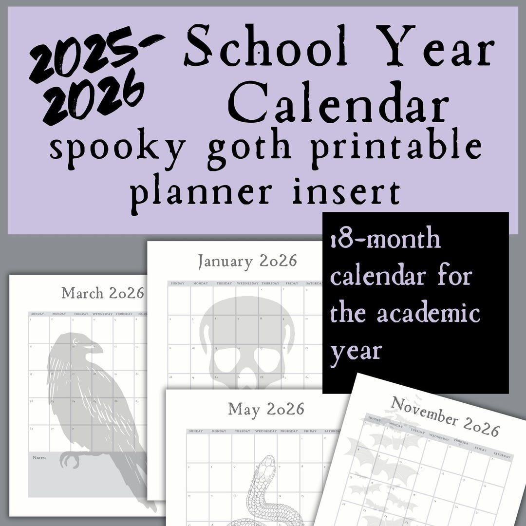2025-2026 Spooky Goth Calendar for School Year, Goth Printable Planner ...