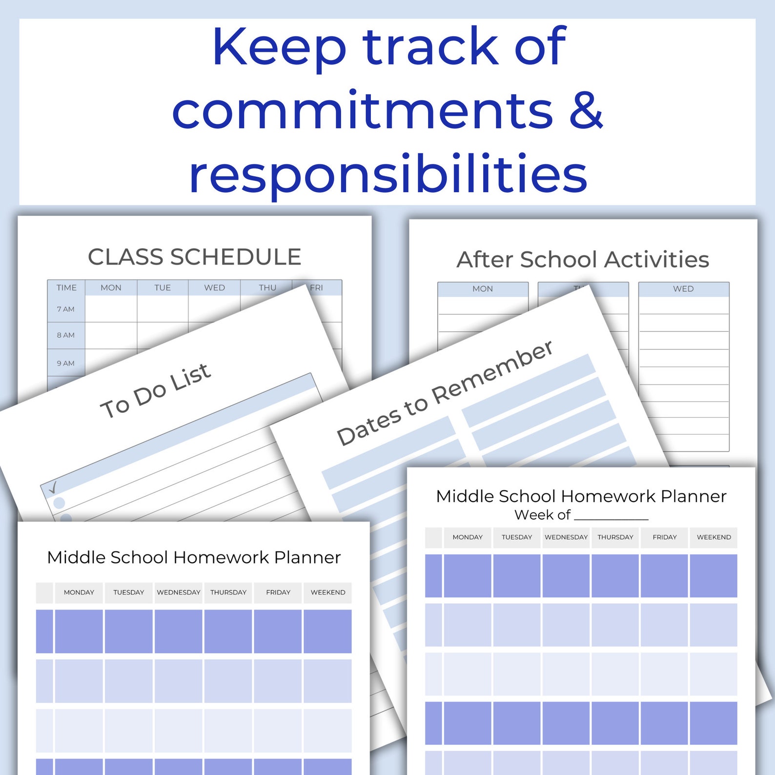 Middle School Student Planner PDF, ADHD Middle School Planner Printable ...