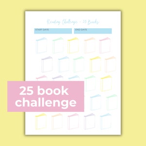 Reading Challenge 10, 25, 52, 100 Book Challenge Planner, 25 Book ...