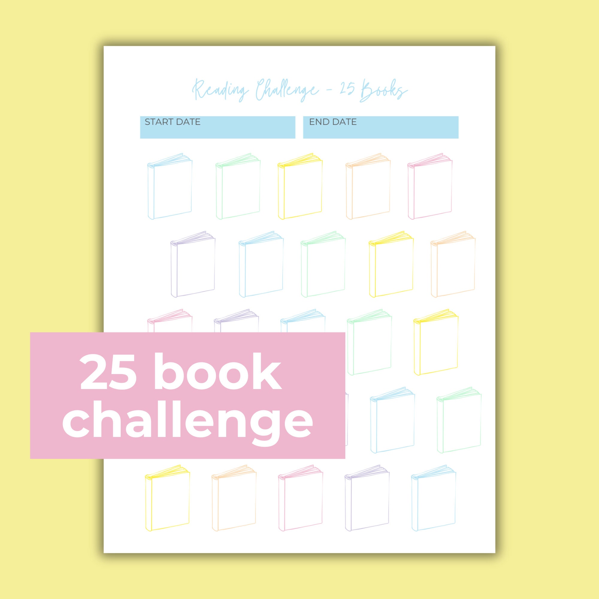 Reading Challenge 10, 25, 52, 100 Book Challenge Planner, 25 Book ...