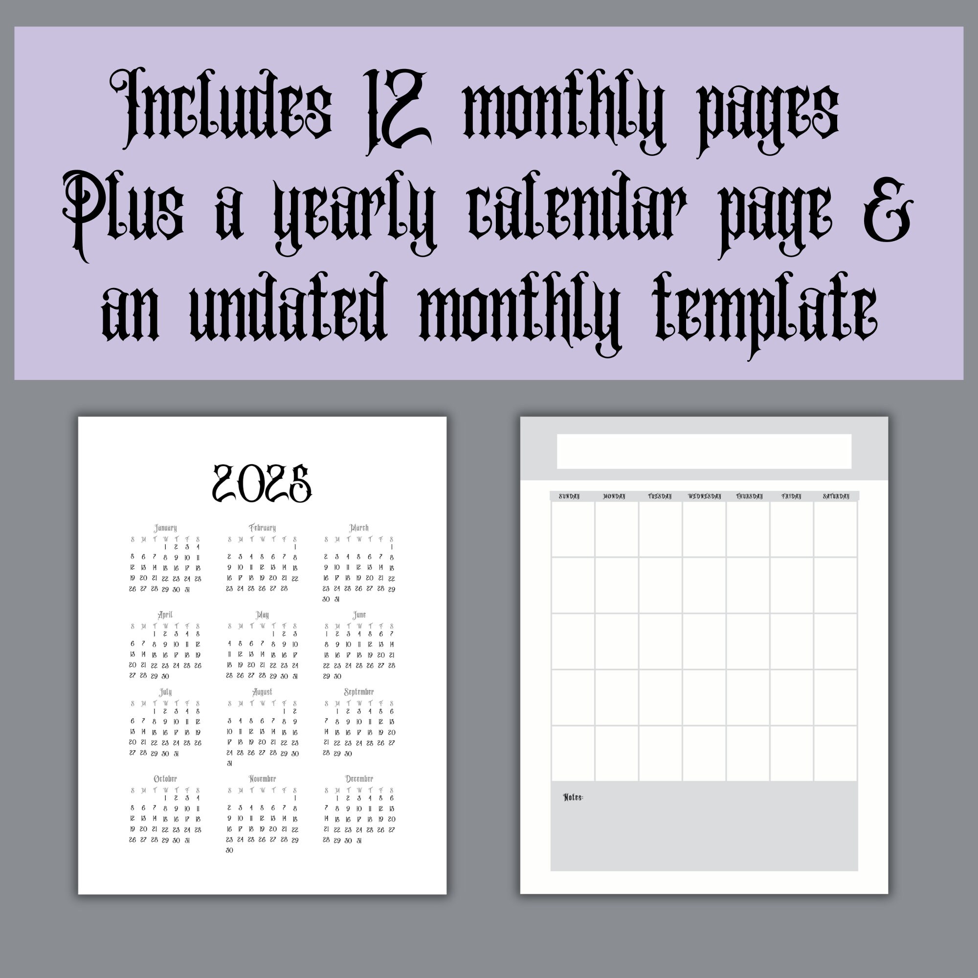 Dark Academia Planner Goth 2025 Calendar Download, Goth Planner Page ...