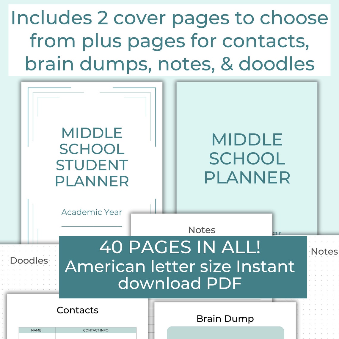 Middle School Student Planner Printable, ADHD Middle School Planner ...