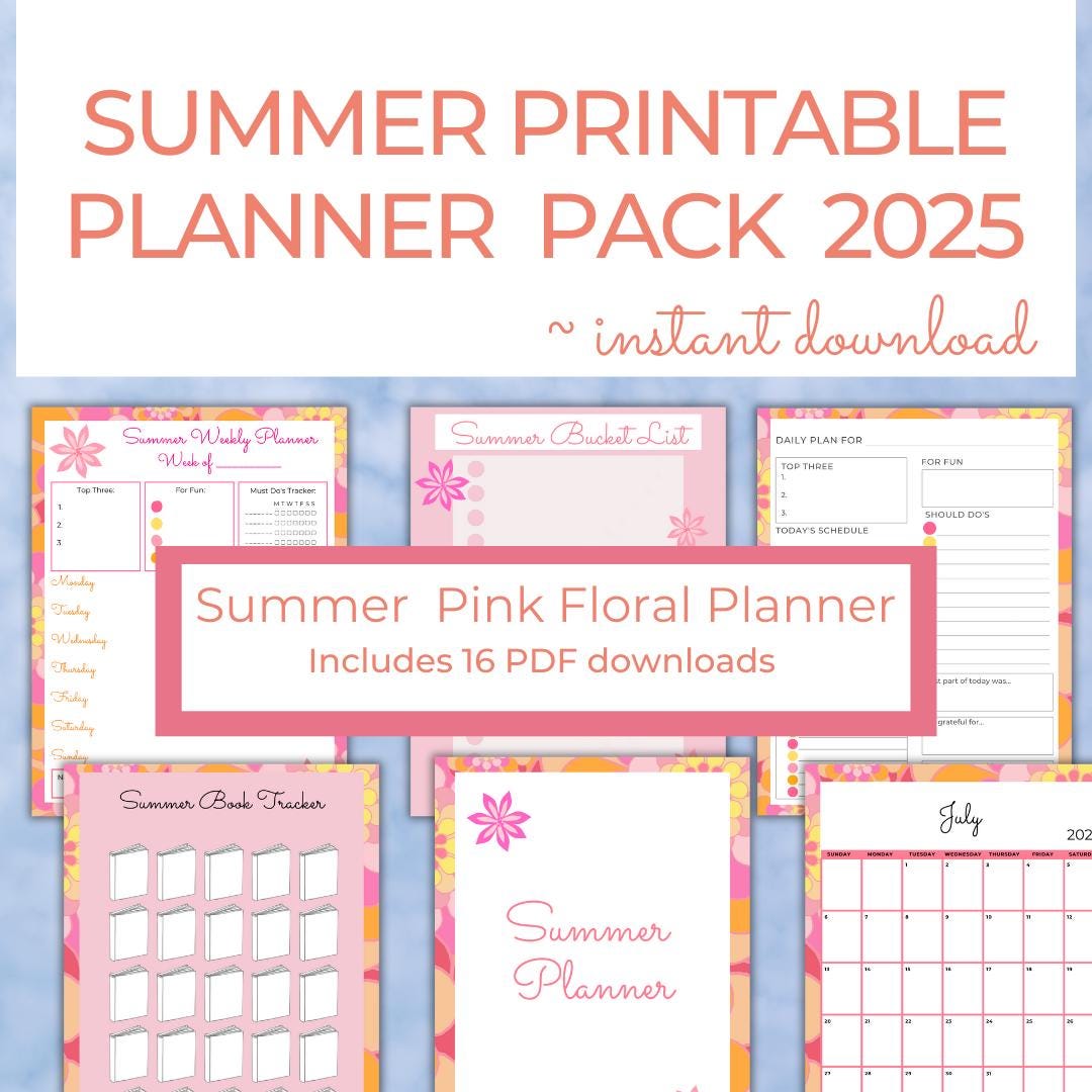 Summer Planner for Teens, 2025 Summer Calendar Pink Floral Printable ...