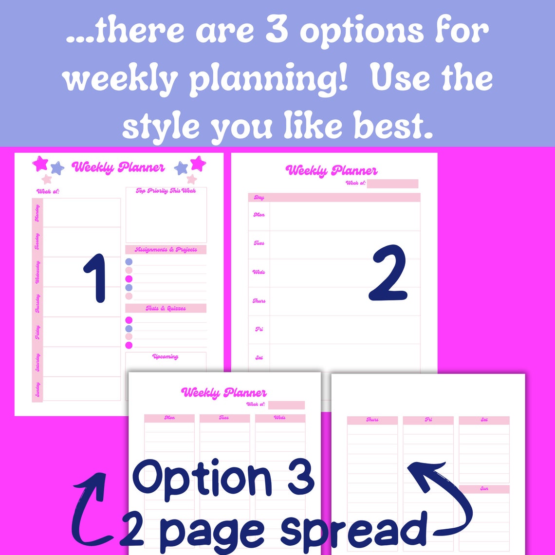 Y2K 90s Student Planner Printable Pink, High School Middle School ...