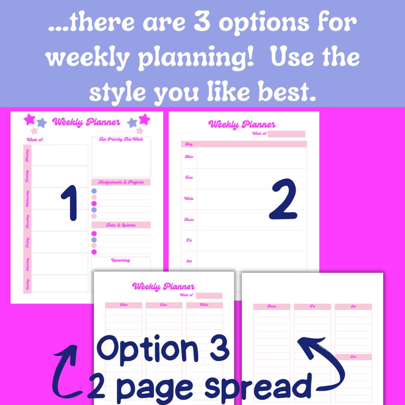 Y2K 90s Student Planner Printable Pink, High School Middle School ...